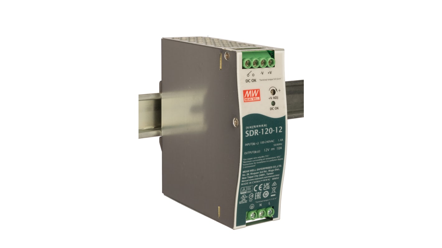 SDR-120-12 | Mean Well SDR Switch Mode DIN Rail Power Supply, 88 → 264V ...