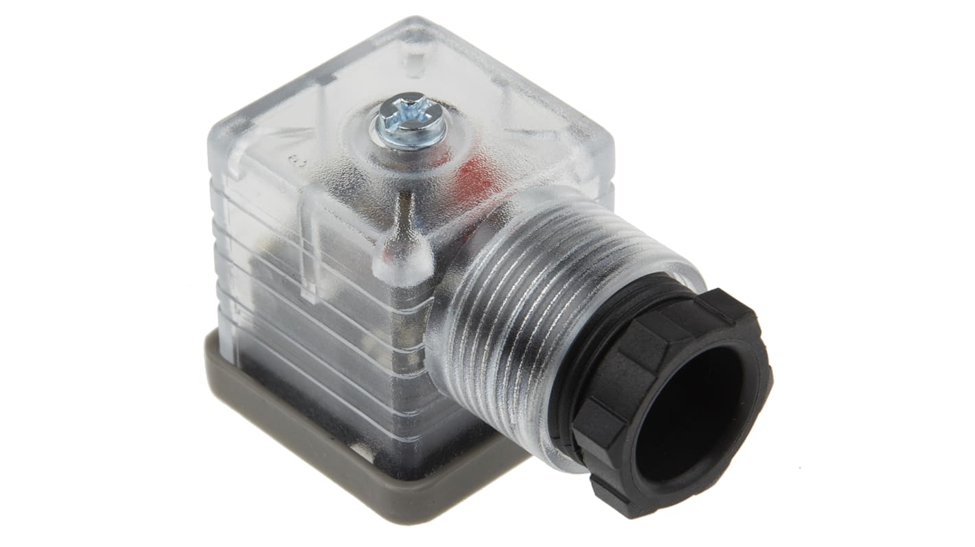 RS PRO 2P+E DIN 43650 A, Female Solenoid Valve Connector with Indicator Light, 24 V dc Voltage | RS