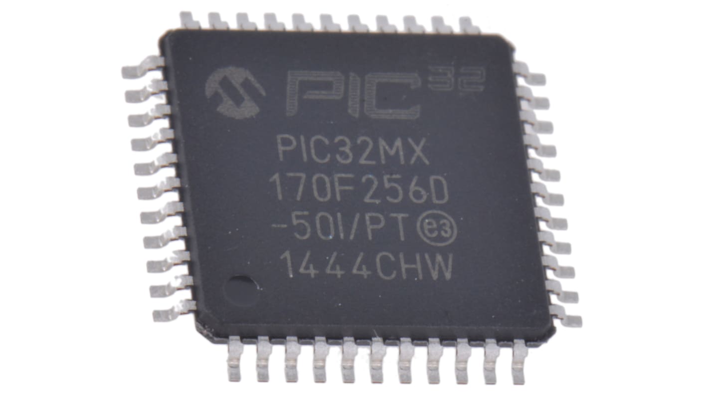 Microchip PIC32MX170F256D-50I/PT, 32bit PIC Microcontroller, PIC32MX, 50MHz, 64 kB Flash, 44-Pin ...