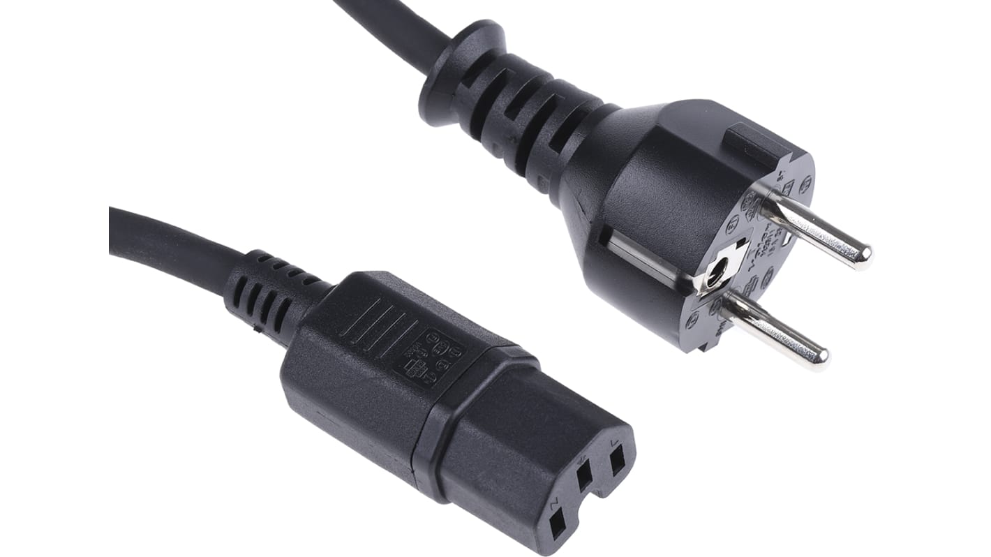 RS PRO IEC C15 Socket to Type F German Plug Power Cord, 2m | RS