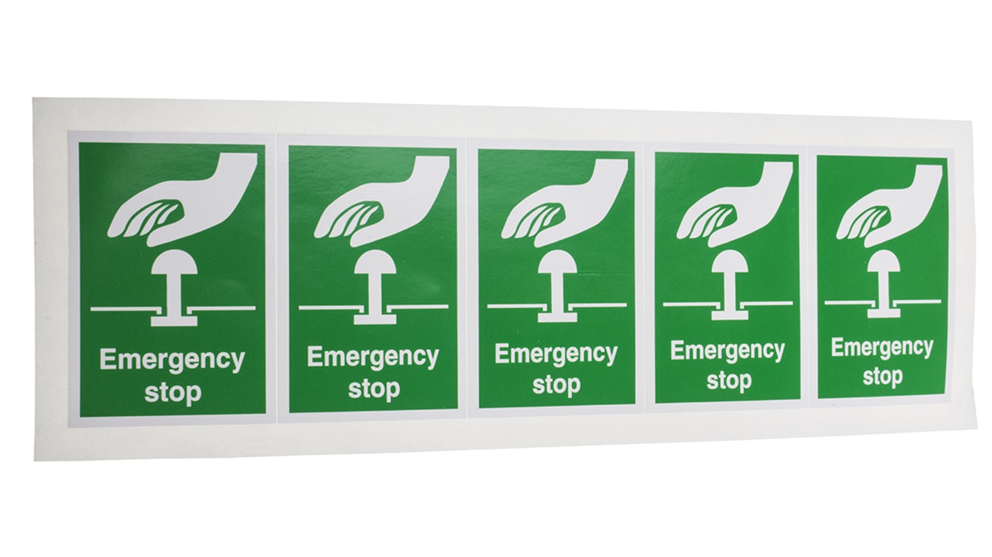 RS PRO Vinyl Green/White Safe Conditions Sign, Emergency Stop, English | RS