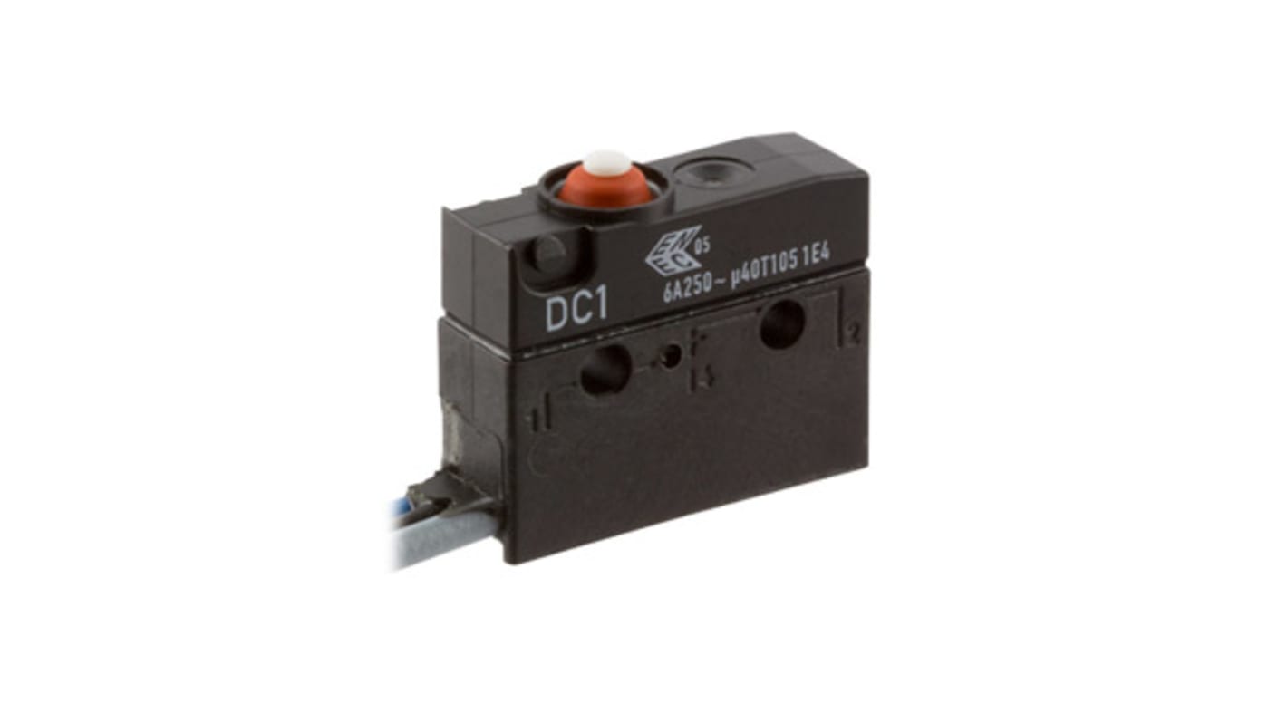 DC1C-C3AA | ZF Button Micro Switch, Through Hole Terminal, 6 A @ 250 V ac, SPDT-NO/NC, IP6K7 | RS