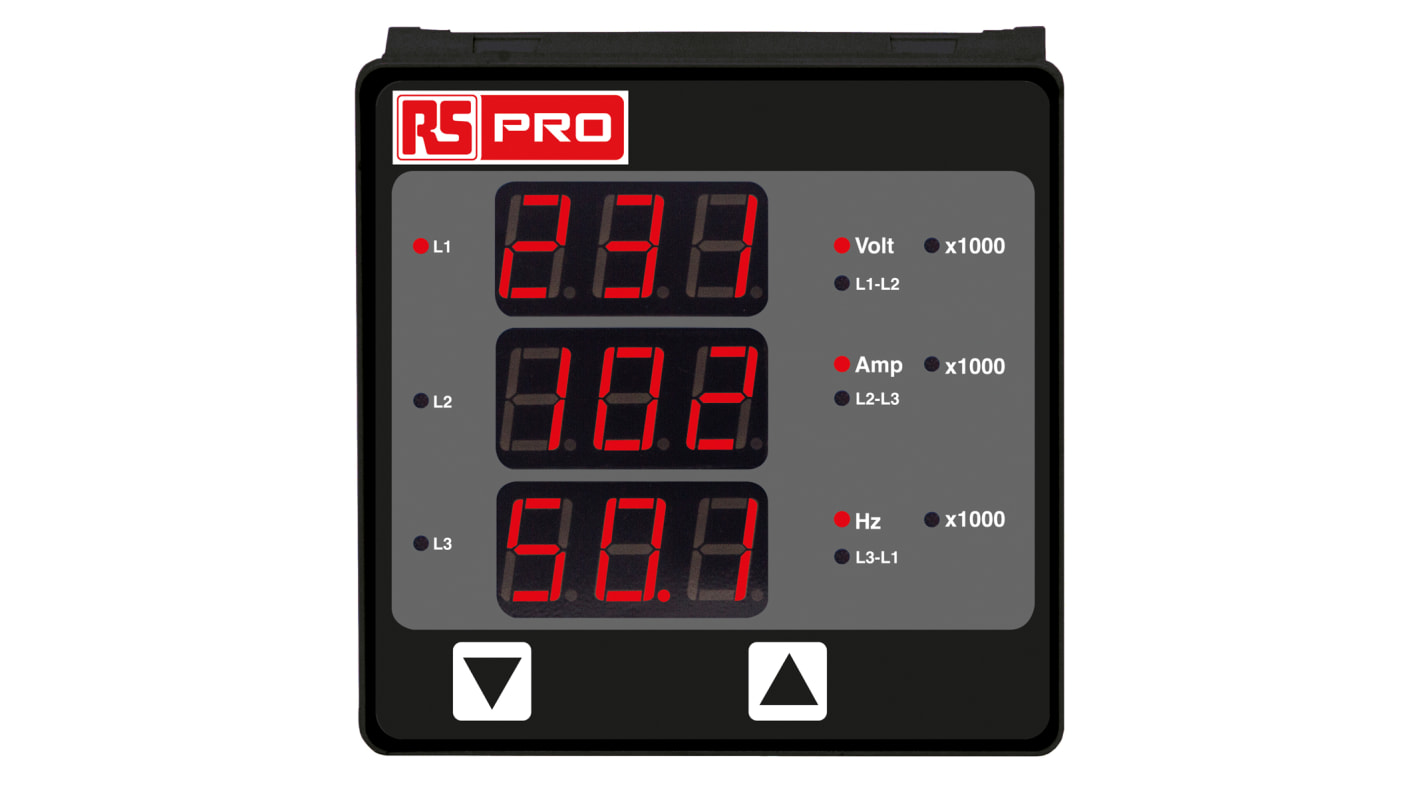 RS PRO LED Digital Panel Multi-Function Meter for Current, Frequency, On Hour, RPM, Run Hour ...