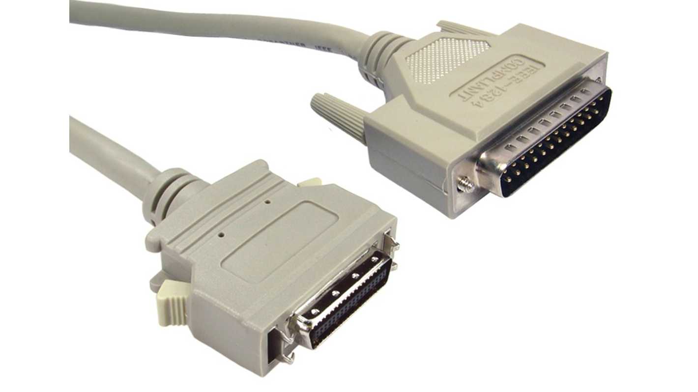 RS PRO Male 25 Pin D-sub to Male Centronics Parallel Cable, 10m, Grey ...