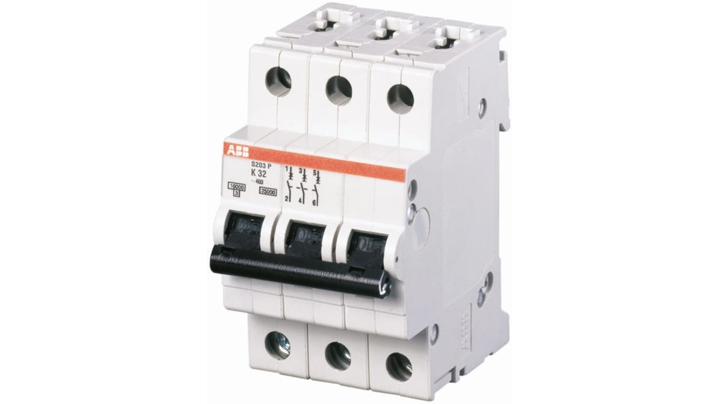 2CDS253001R0557 S203-K40 | ABB System Pro M Compact S200 MCB, 3P Poles, 40A Curve K, 400V AC, 6 ...