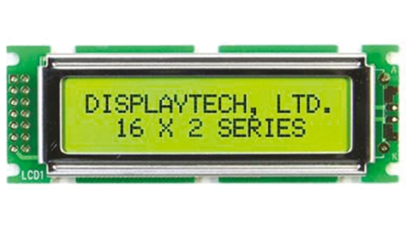 Displaytech 162D-BC-BC Alphanumeric LCD Display, Yellow on Green, 2 Rows by 16 Characters ...
