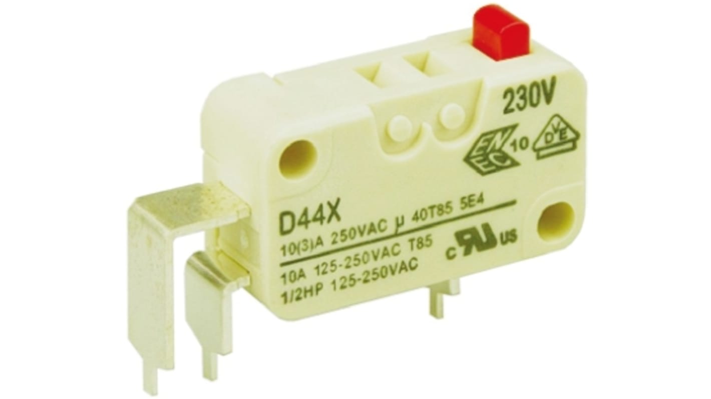 D443-P4AA | ZF Button Micro Switch, PCB Terminal, 10 A @ 250 V ac, SPDT ...
