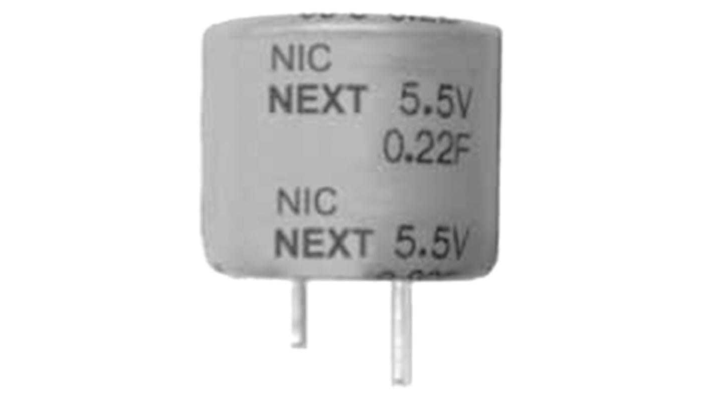 NEXT105Z5.5V21.5X13F | NIC Components 電気二重層コンデンサ 5.5V dc 1F リード品 | RS