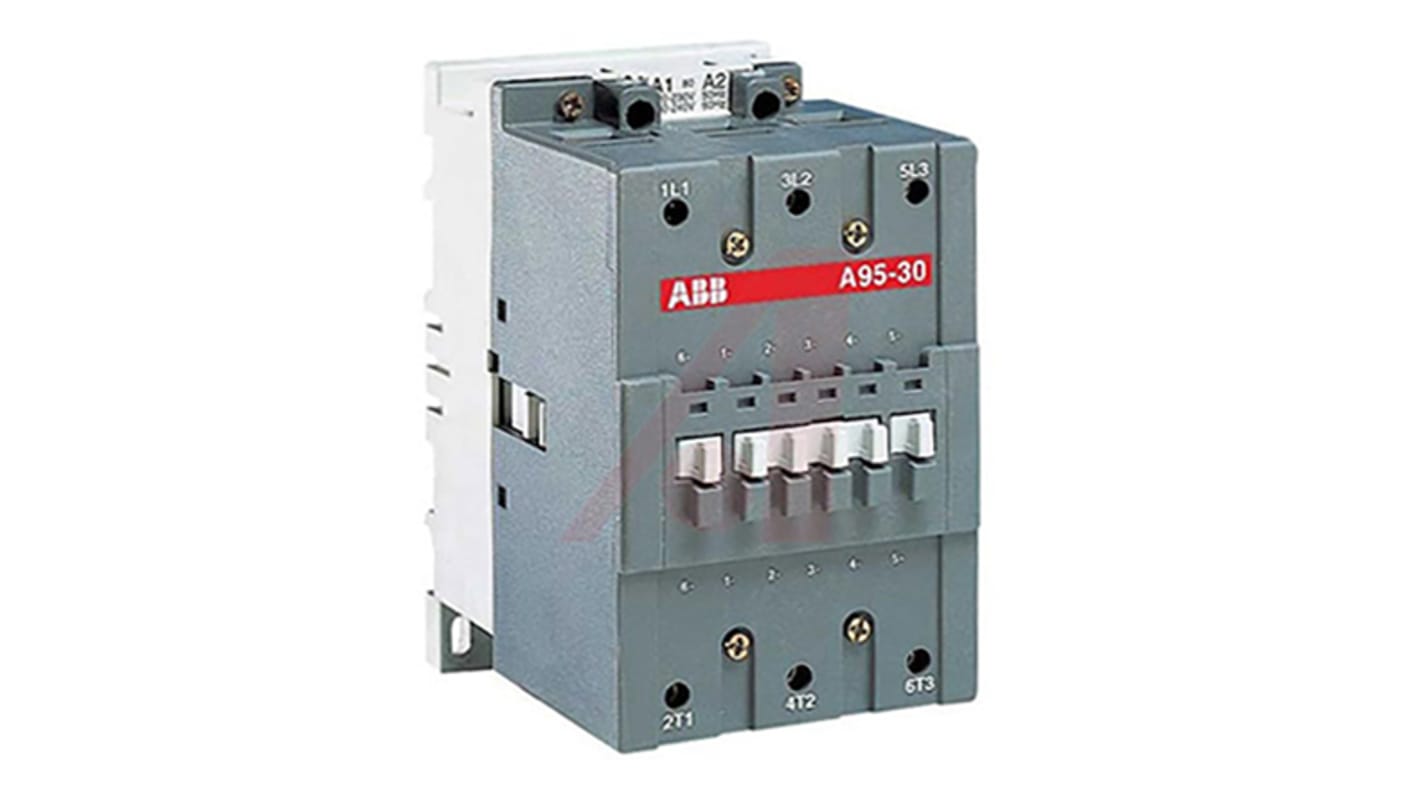 ABB A95-30-00-84 A Line Contactor, 110 V ac @ 50 Hz, 120 V ac @ 60 Hz Coil, 3 Pole, 125 A, 7.5 ...