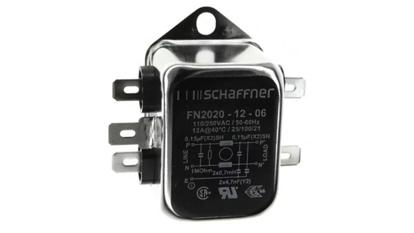 FN2020-12-06 | Schaffner, FN2020 12A 250 V ac 0 → 400Hz, Chassis Mount ...