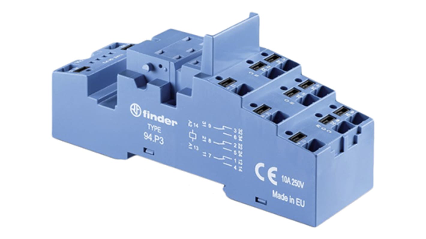 94.P3SMA | Finder 94 Relay Socket for use with 55.33 Relay, DIN Rail ...