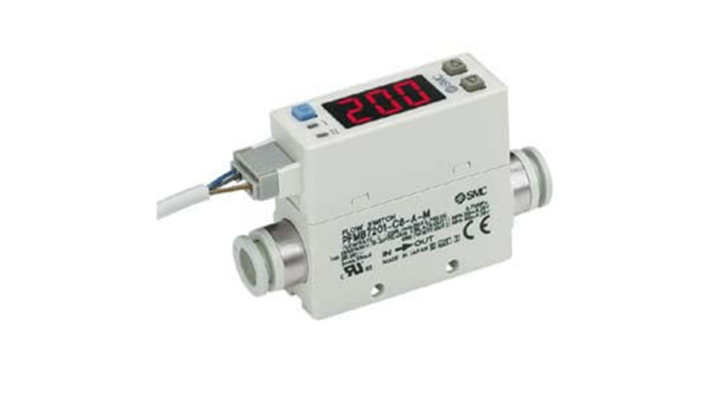 PFMB7201-F02-F | SMC Flow Controller, 200 L/min, PNP Open Collector Output, 12 → 24 V | RS