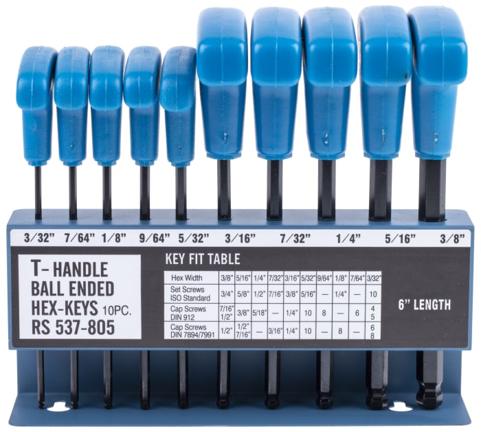 RS PRO | RS PRO 10 piece T Shape Imperial Hex Key Set, 3/32 → 3/8in ...