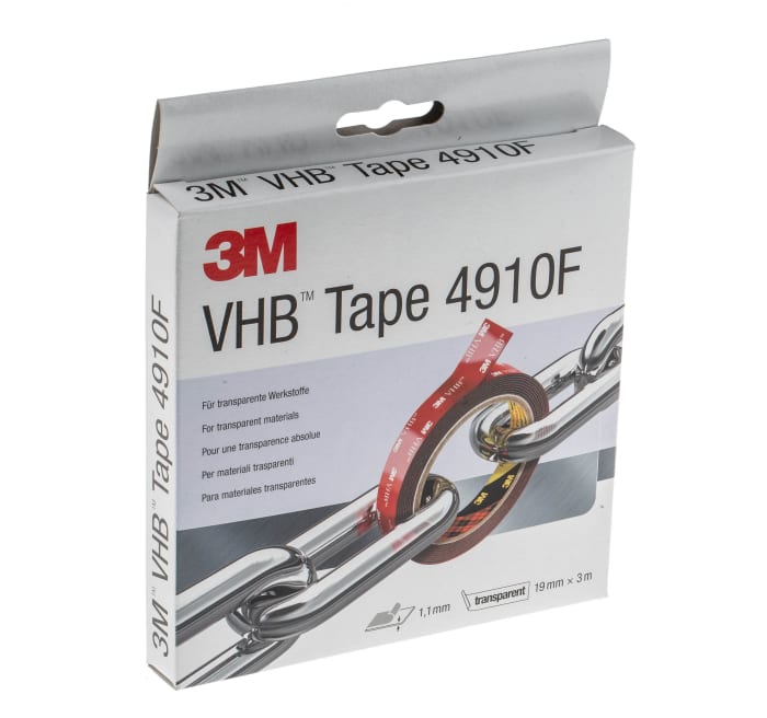3M 4910 19mm x 3m 3M | 3M 4910F VHB Clear Foam Tape, 19 mm x 3 m, 1 mm ...