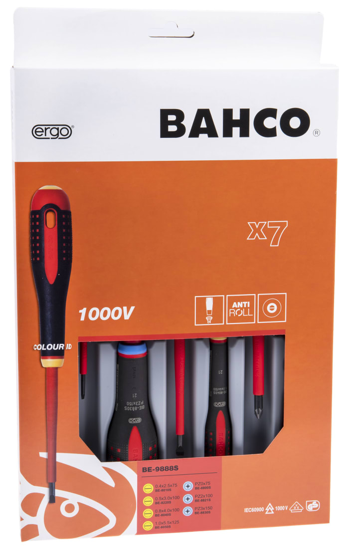 BE-9888S Bahco | Bahco Pozidriv; Slotted Insulated Screwdriver Set, 7-Piece | 442-0521 | RS