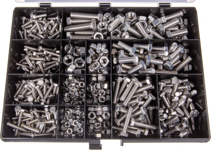 RS PRO | RS PRO Stainless Steel 624 Piece Hex Drive Screw/Bolt & Nut ...