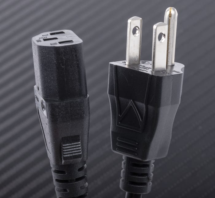 RS PRO | RS PRO IEC C13 Socket to Type B US Plug Plug Power Cord, 2.5m ...