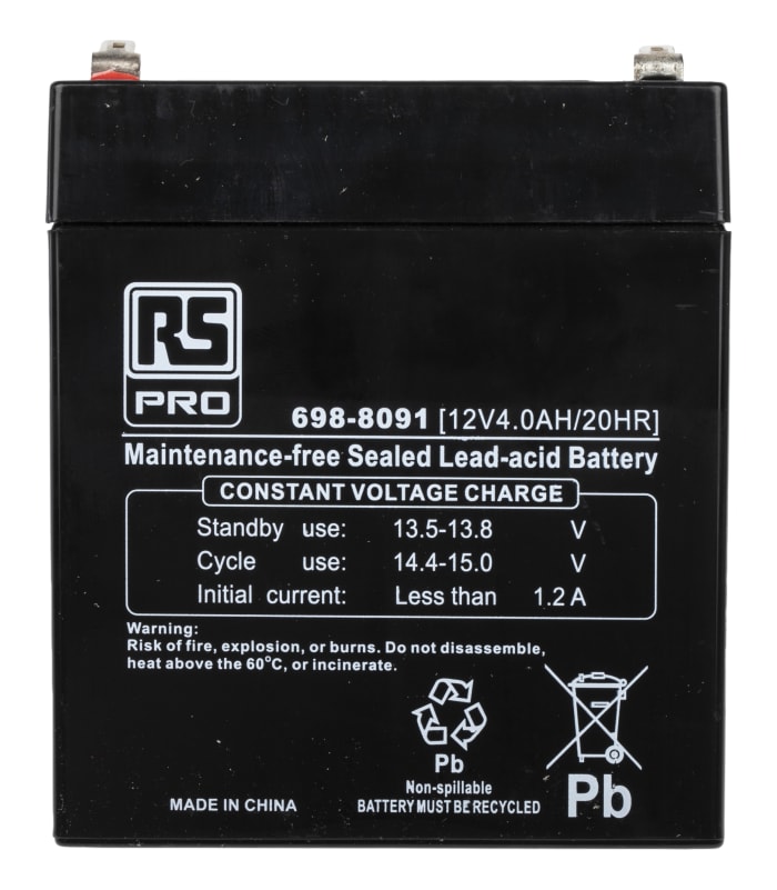 RS PRO | RS PRO 12V T1 Sealed Lead Acid Battery, 4Ah | 698-8091 | RS