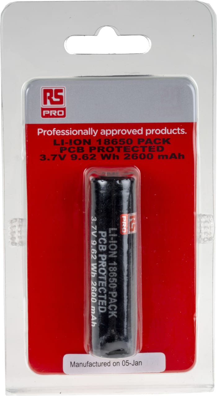 RS PRO | RS PRO, 3.7V, 18650, Lithium-Ion Rechargeable Battery, 2.6Ah ...