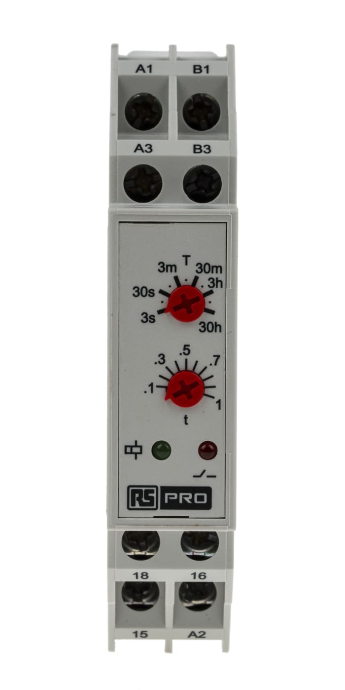 RS PRO | RS PRO DIN Rail Mount Timer Relay, 24V ac, 1-Contact, 0.3 s → ...