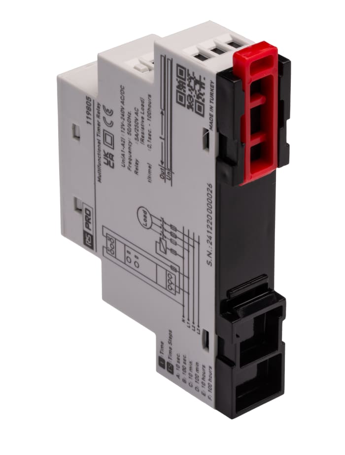 RS PRO | RS PRO DIN Rail Mount Timer Relay, 12 → 240V ac, 3-Contact, 0. ...