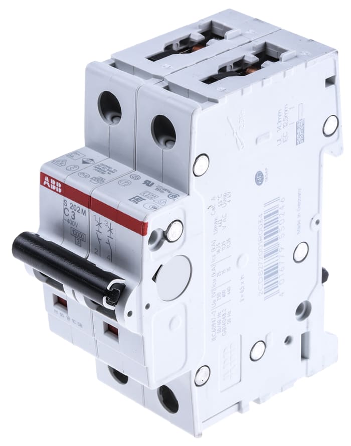 2CDS272001R0034 S202M-C3 ABB | Interruptor automático 2P, 3A, Curva Tipo C, Poder de corte 10 kA ...