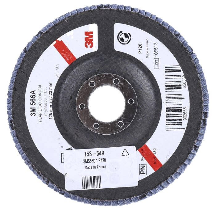 3M556D B61795 3M | 3M 566A Zirconia Aluminium Flap Disc, 125mm, Fine Grade, P120 Grit | 153-549 | RS