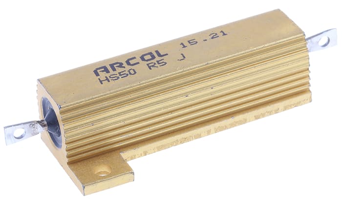 HS50 R5 J Arcol | Arcol, 500mΩ 50W Wire Wound Chassis Mount Resistor ...