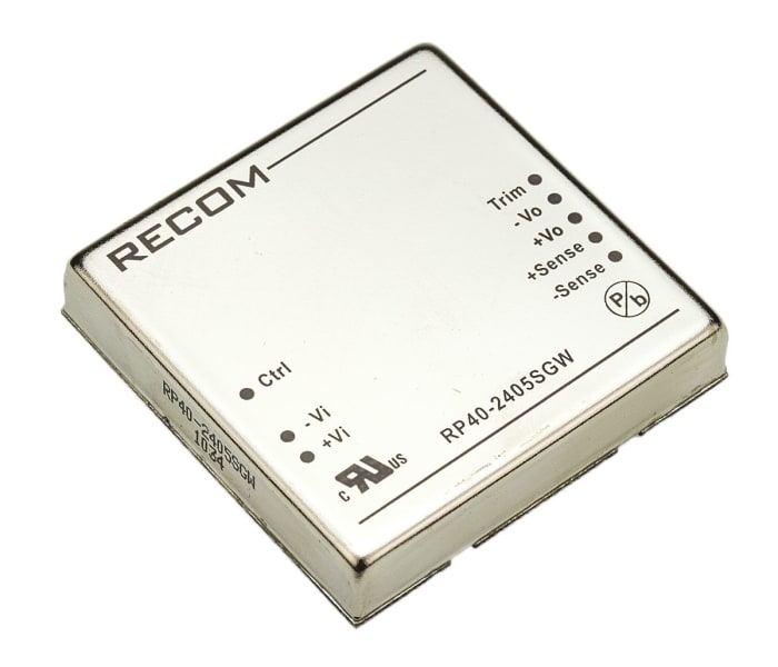 RP40-2405SGW Recom | Recom RP40-GW DC-DC Converter, 5V dc/ 8A Output, 9 ...