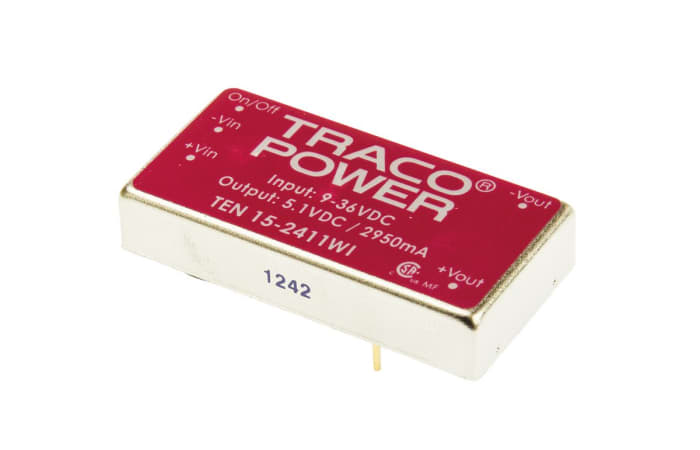 TEN 15-2411WI TRACOPOWER | TRACOPOWER TEN 15WI DC-DC Converter, 5V dc/ 2.95A Output, 9 → 36 V dc ...