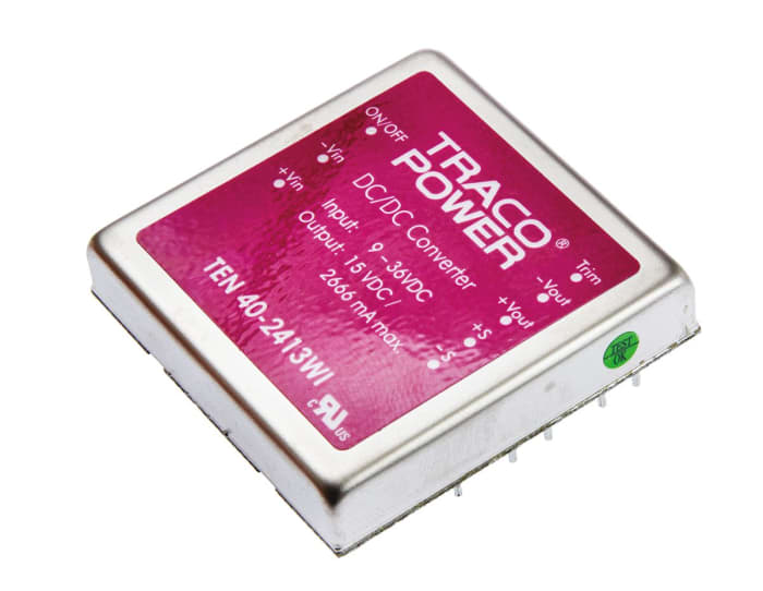 TEN 40-2413WI TRACOPOWER | TRACOPOWER TEN 40WI DC-DC Converter, 15V dc/ 2.65A Output, 9 → 36 V ...