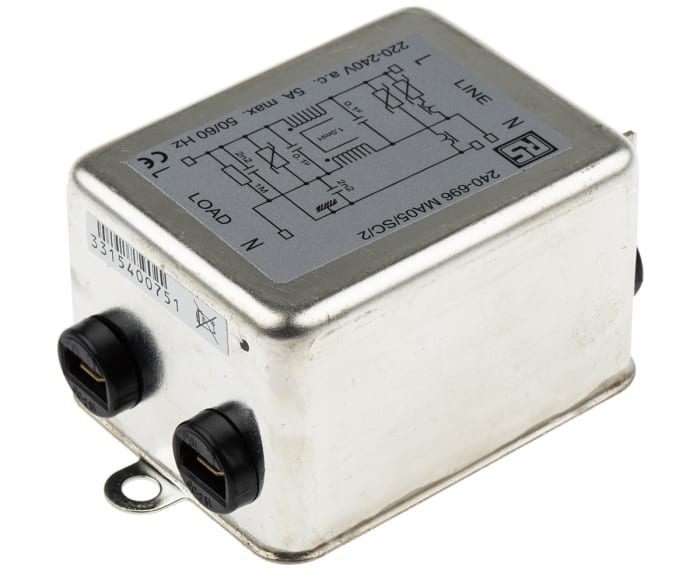 RS PRO | RS PRO 5A 240 V ac 50/60Hz, Chassis Mount RFI Filter, Fast-On ...
