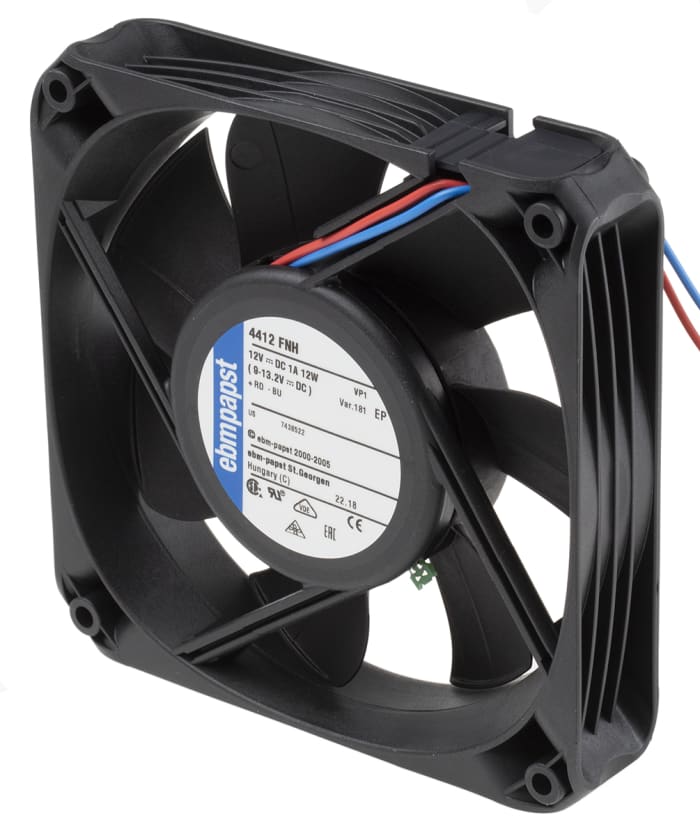 4412FNH ebm-papst | ebm-papst 4400 FN Series Axial Fan, 12 V dc, DC Operation, 225m³/h, 12W, 1A ...