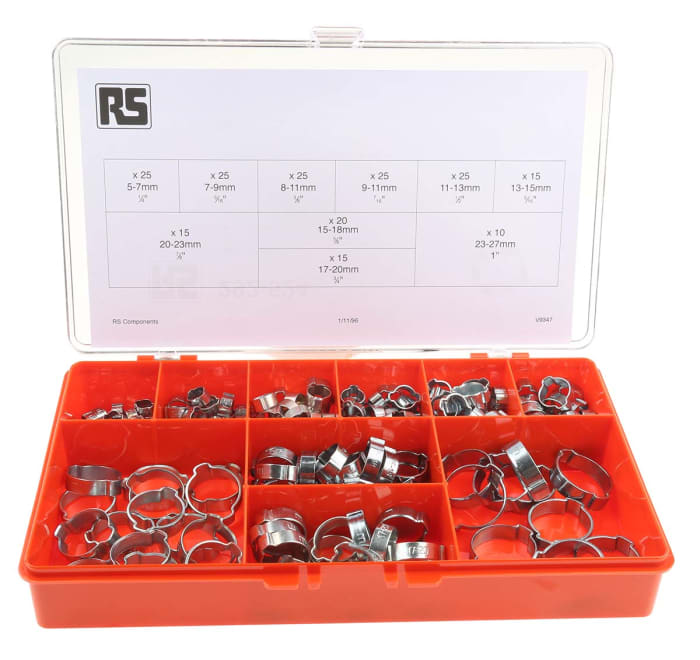 RS PRO | RS PRO 200 Piece Zinc Plated Steel O Clip Hose Clip Kit, 5 → ...