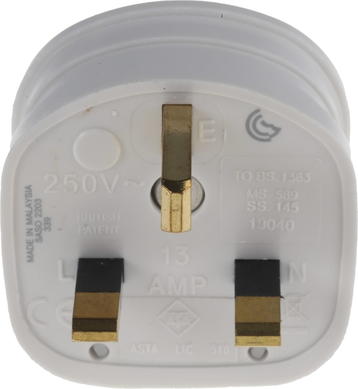 646 WHI MK Electric | MK Electric UK Mains Plug, 13A White, Cable Mount ...