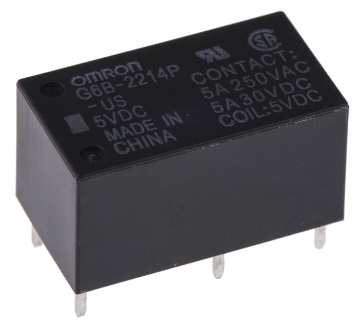 G6B-2214P-US DC5 Omron | Omron PCB Mount Power Relay, 5V dc Coil, 5A Switching Current, DPST ...