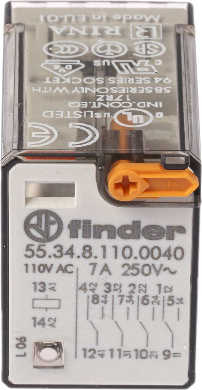 55.34.8.110.0040 Finder | Finder Plug In Power Relay, 110V ac Coil, 7A ...