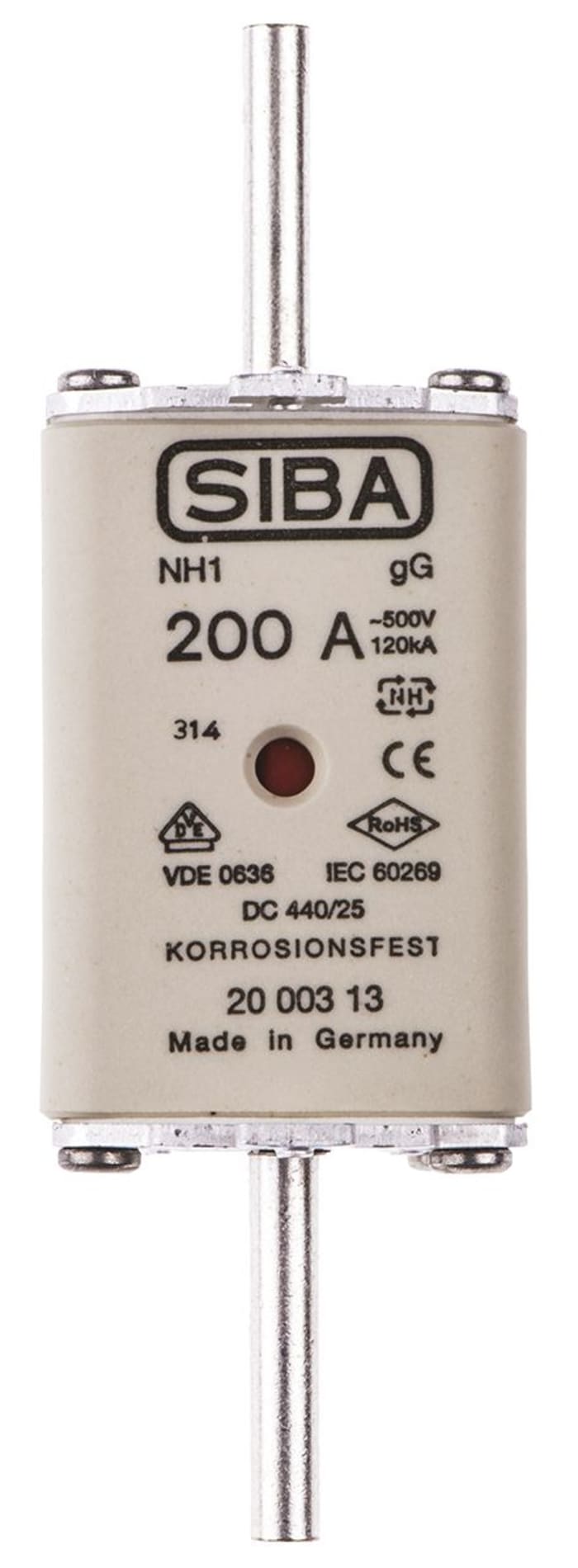 20-003-13/200A SIBA | SIBA 200A Centred Tag Fuse, NH1, 500V ac | 421-788 | RS