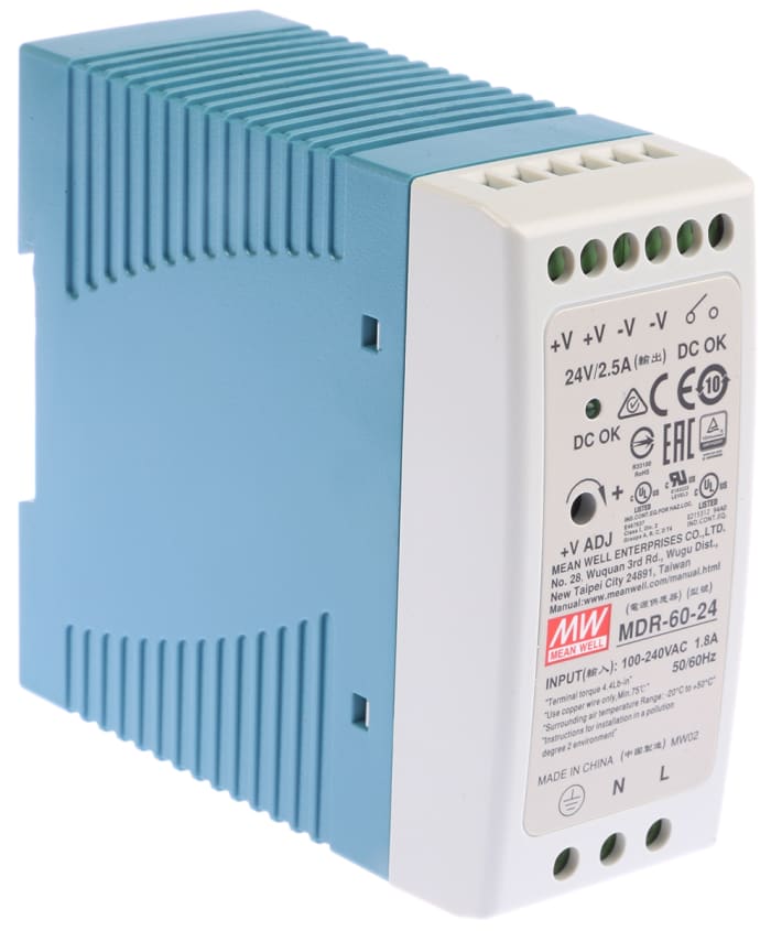 MDR-60-24 MEAN WELL | MEAN WELL MDR Switched Mode DIN Rail Power Supply ...
