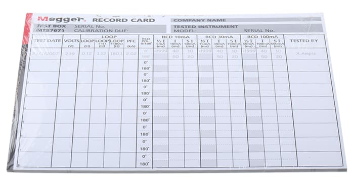 6173-032 Megger | Megger Test Box Record Card for use with MTB7671 ...