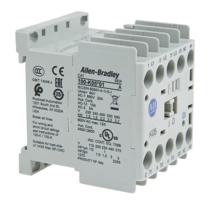 100-K05DJ01 Allen Bradley | Allen Bradley 100 Series 100K Contactor, 24 V dc Coil, 3-Pole, 5 A ...