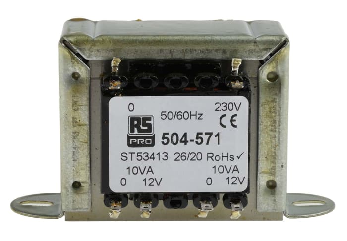 RS PRO | RS PRO 20VA 2 Output Chassis Mounting Transformer, 12V ac, IEC 61558-2-6 | 504-571 | RS
