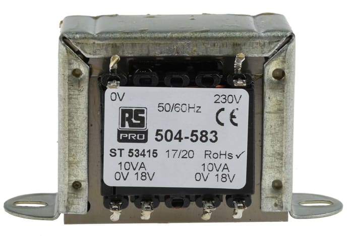 RS PRO | RS PRO 20VA 2 Output Chassis Mounting Transformer, 18V ac, IEC ...