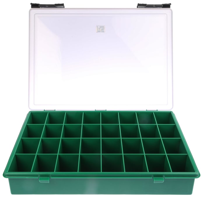 RS PRO | RS PRO 32 Cell Green PP Compartment Box, 57mm x 338mm x 260mm ...
