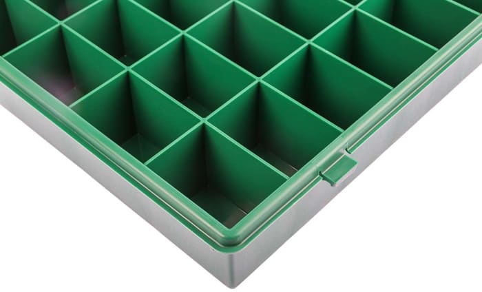 RS PRO | RS PRO 32 Cell Green PP Compartment Box, 57mm x 338mm x 260mm ...