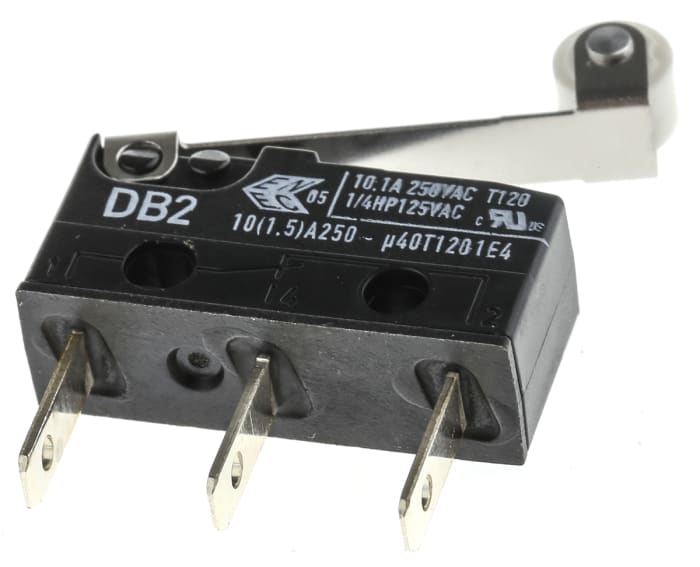DB2C-B1RC ZF | ZF Roller Lever Micro Switch, Tab Terminal, 10.1 A @ 250 V ac, SPDT | 517-634 | RS