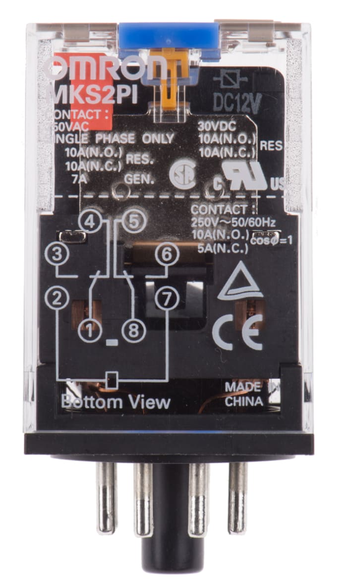 MKS2PI 12VDC Omron | Omron Plug In Power Relay, 12V dc Coil, 10A ...