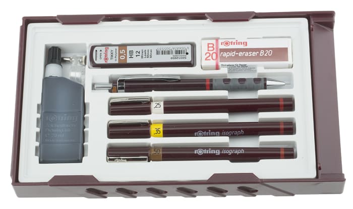 S0699380 Rotring | Rotring Black Isograph Pen Set, 0.25 → 0.5 mm Tip ...