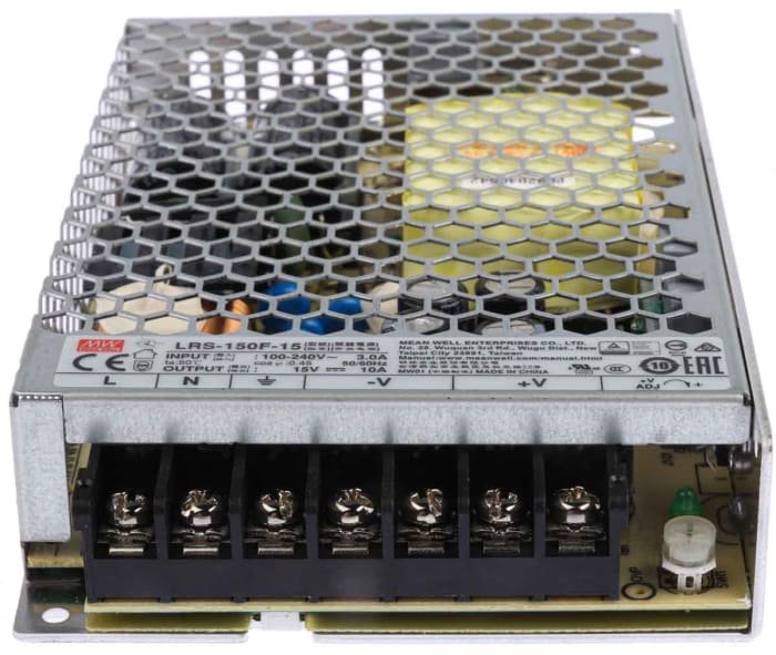 LRS-150F-15 MEAN WELL | MEAN WELL Switching Power Supply, LRS-150F-15, 15V dc, 10A, 150W, 1 ...