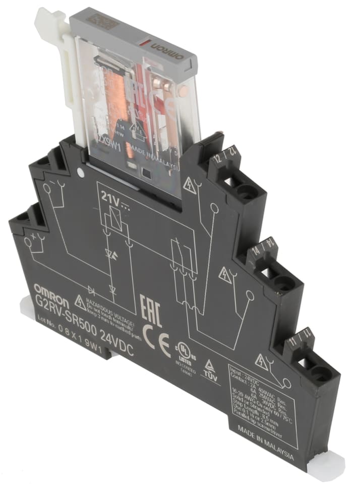 G2RV-SR500 DC24 Omron | Omron DIN Rail Power Relay, 24V dc Coil, 6A ...